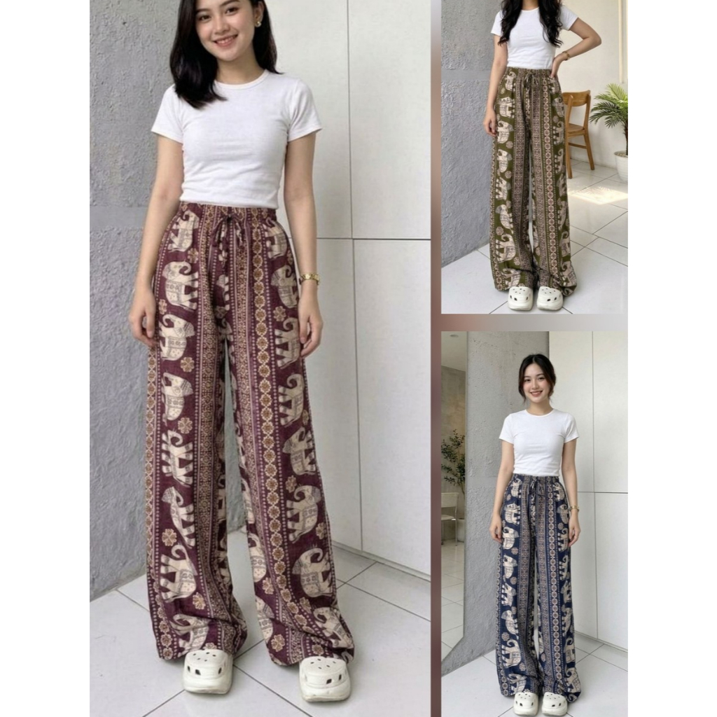Jual Celana Kulot Motif Gajah Jumbo Rayon Premium | Shopee Indonesia