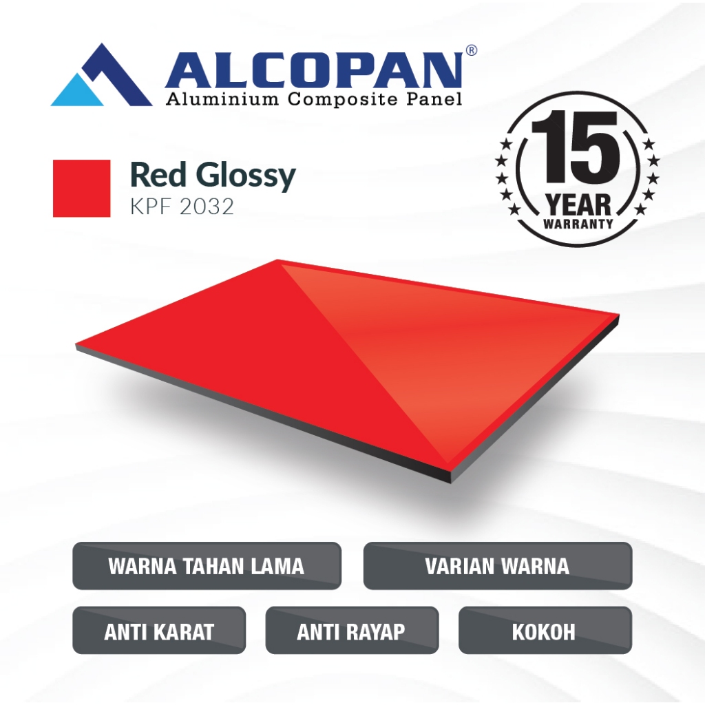 Jual ACP Alcopan Red Glossy 4mm PVDF Panel Dinding Anti Karat Tahan ...