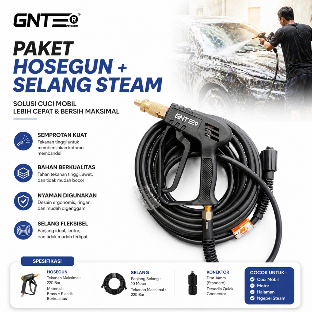 Jual Paket Set Selang 5 /10/15/20/25 Meter + Gun Jet Cleaner Pendek ...