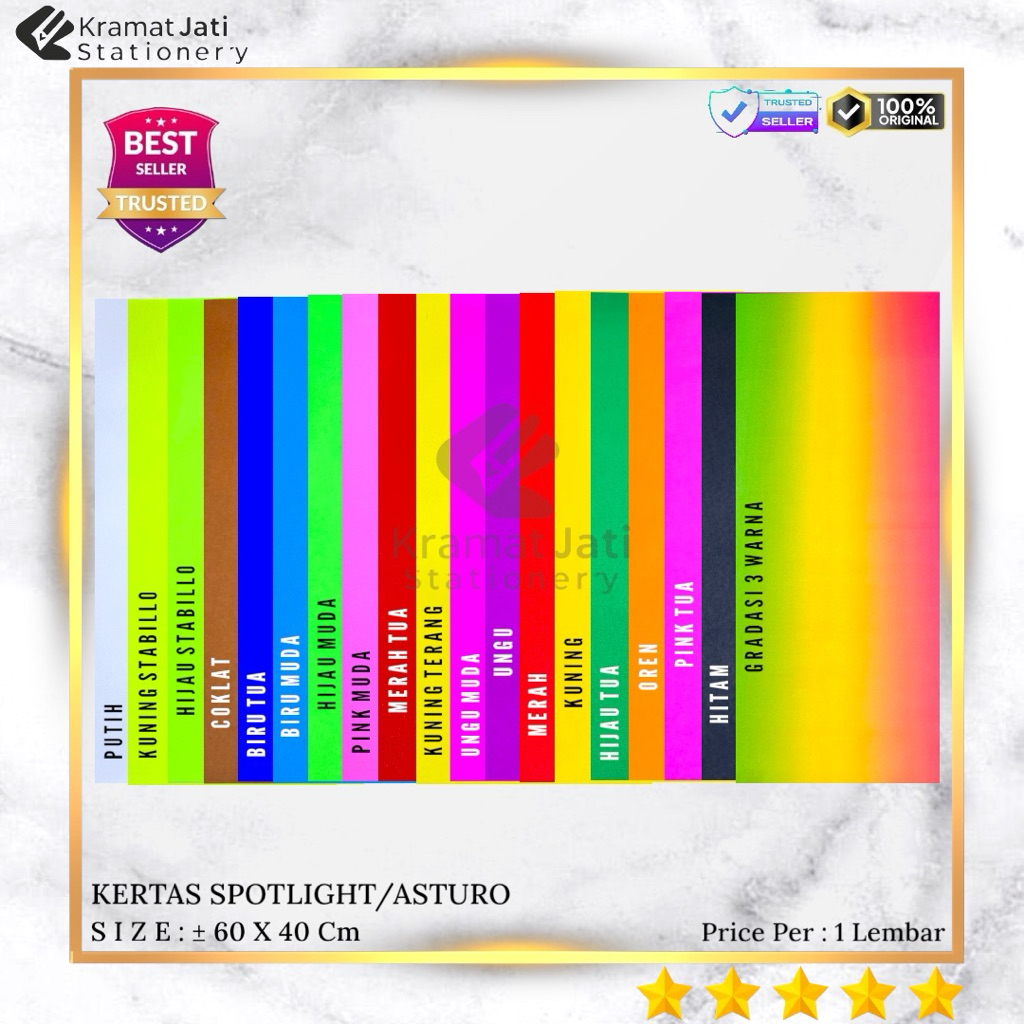Jual Kertas Spotlight/Kertas Asturo Warna Warni 60 X 40 [1 Lembar ...