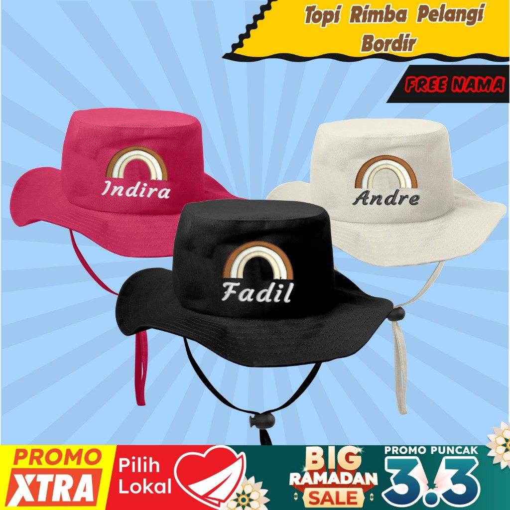 Jual Topi Rimba Costum Nama Bordir Pelangi Nama Topi Anak Laki Laki ...