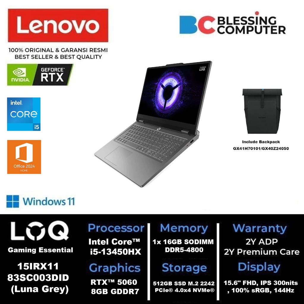 Jual LENOVO Gaming LOQ Essential 15IRX11 83SC003DID Core i5 13450HX ...