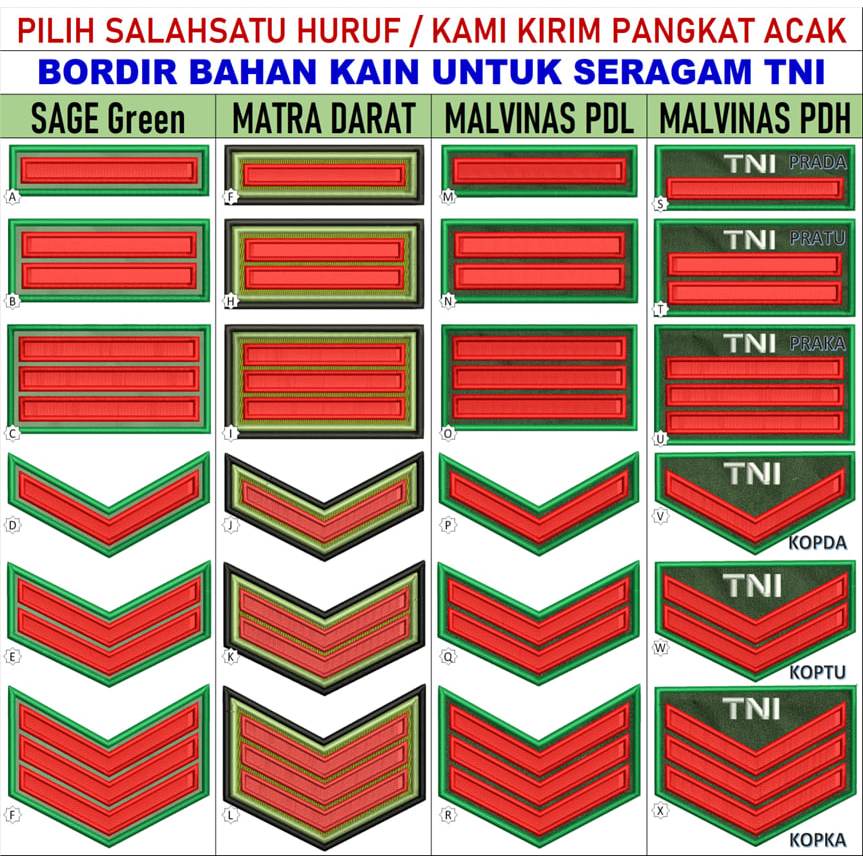 Jual PATCH BORDIR CUSTOM - 8 brevet TNI TANDA PANGKAT PDH PDL TNI AD ...