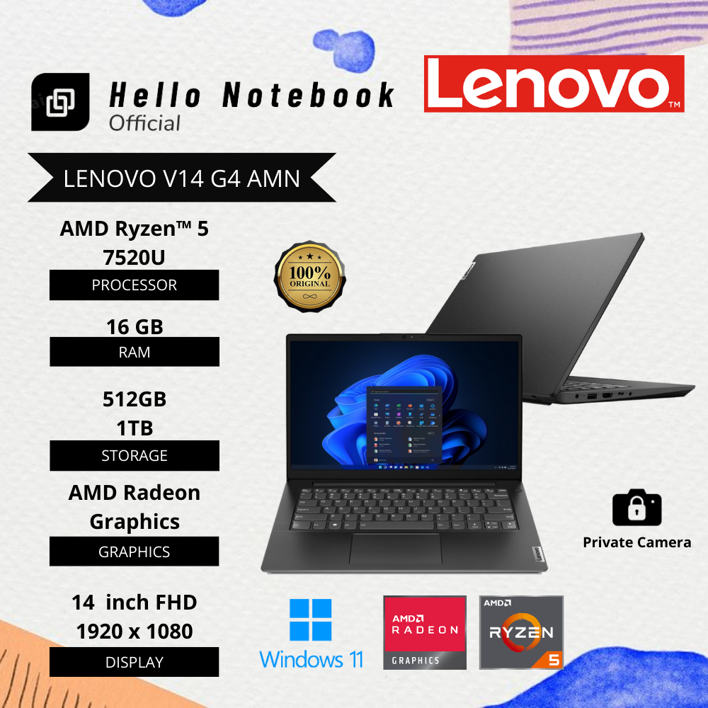 Jual Laptop Lenovo V14 G4 AMN AMD Amd Ryzen 5 7520u (12 Cpus up to 4 ...
