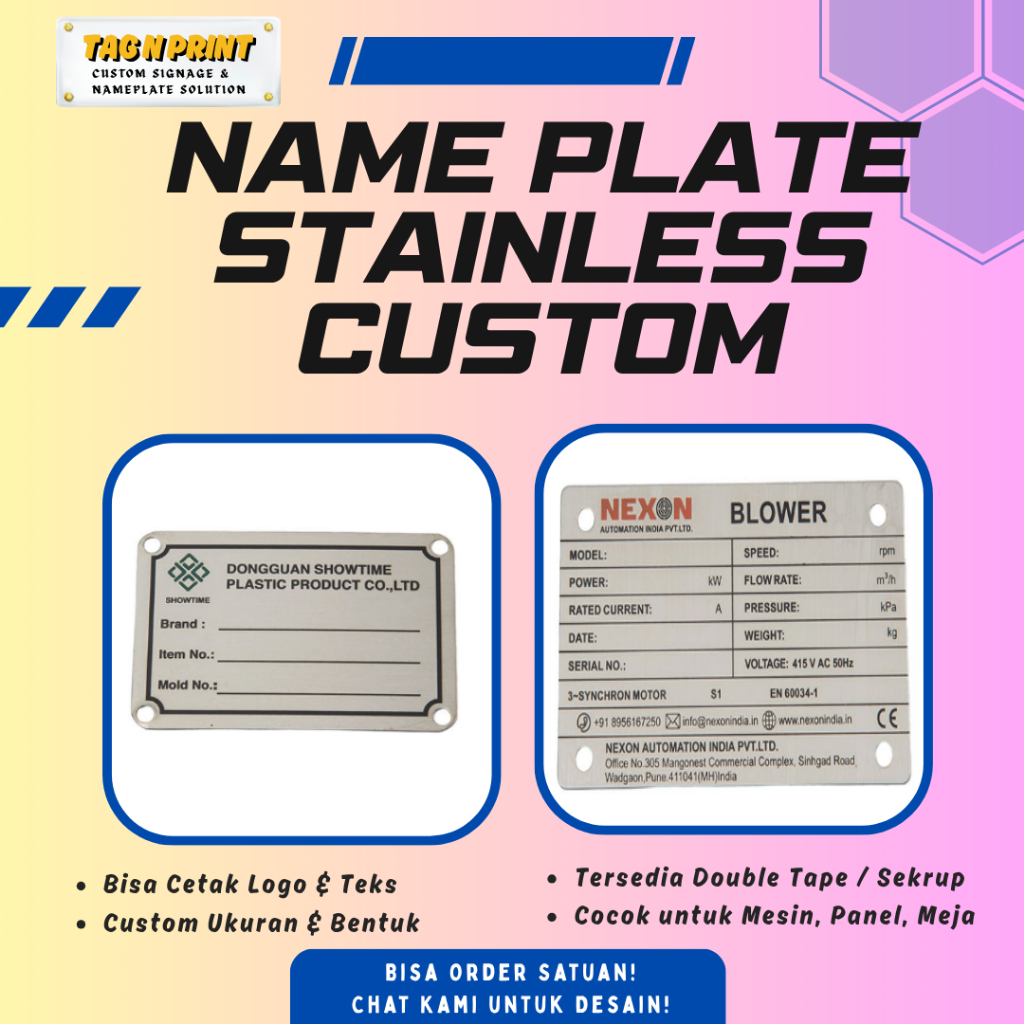 Jual Nameplate Stainless Steel Custom Plat Mesin Label Mesin Grafir ...