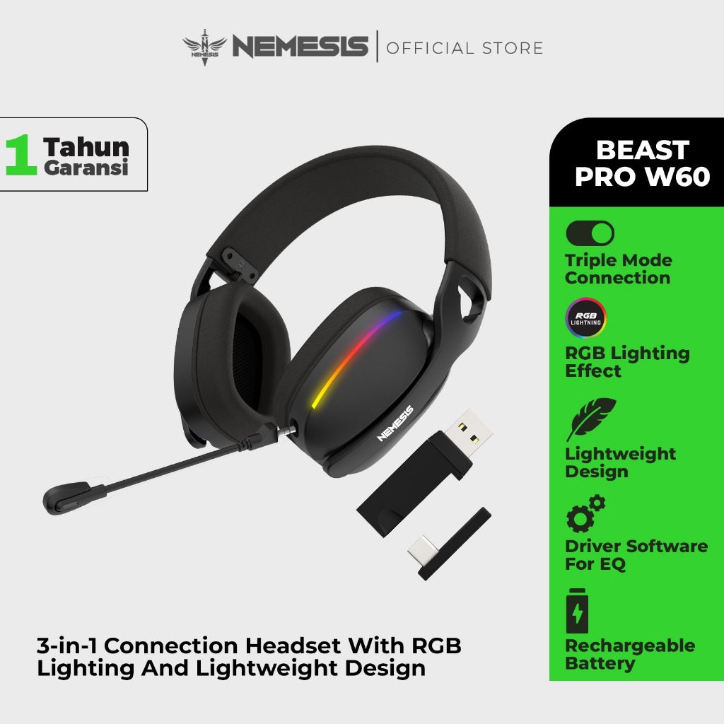 Jual NEMESIS Gaming Headset 7.1 RGB Trimode Wireless 2.4Ghz Connection ...