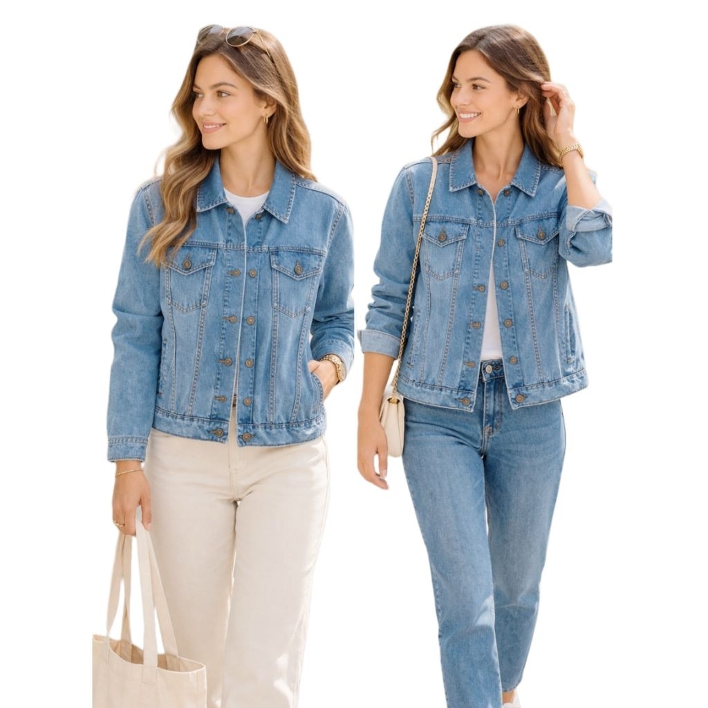 Jual Women long sleeve light blue crop denim jacket/jacket denim wanita ...
