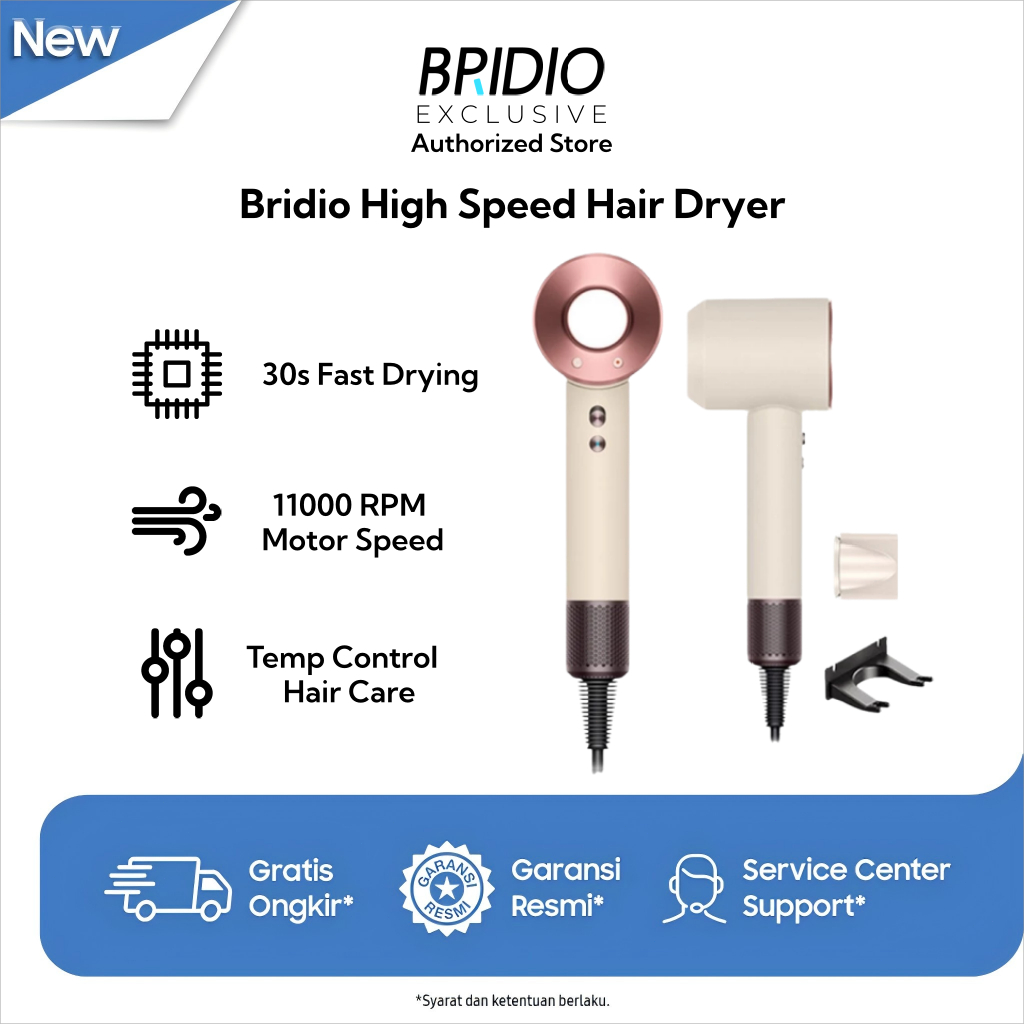Jual Bridio High Speed Hair Dryer Fast Drying 3 Drying Mode Lightweight ...