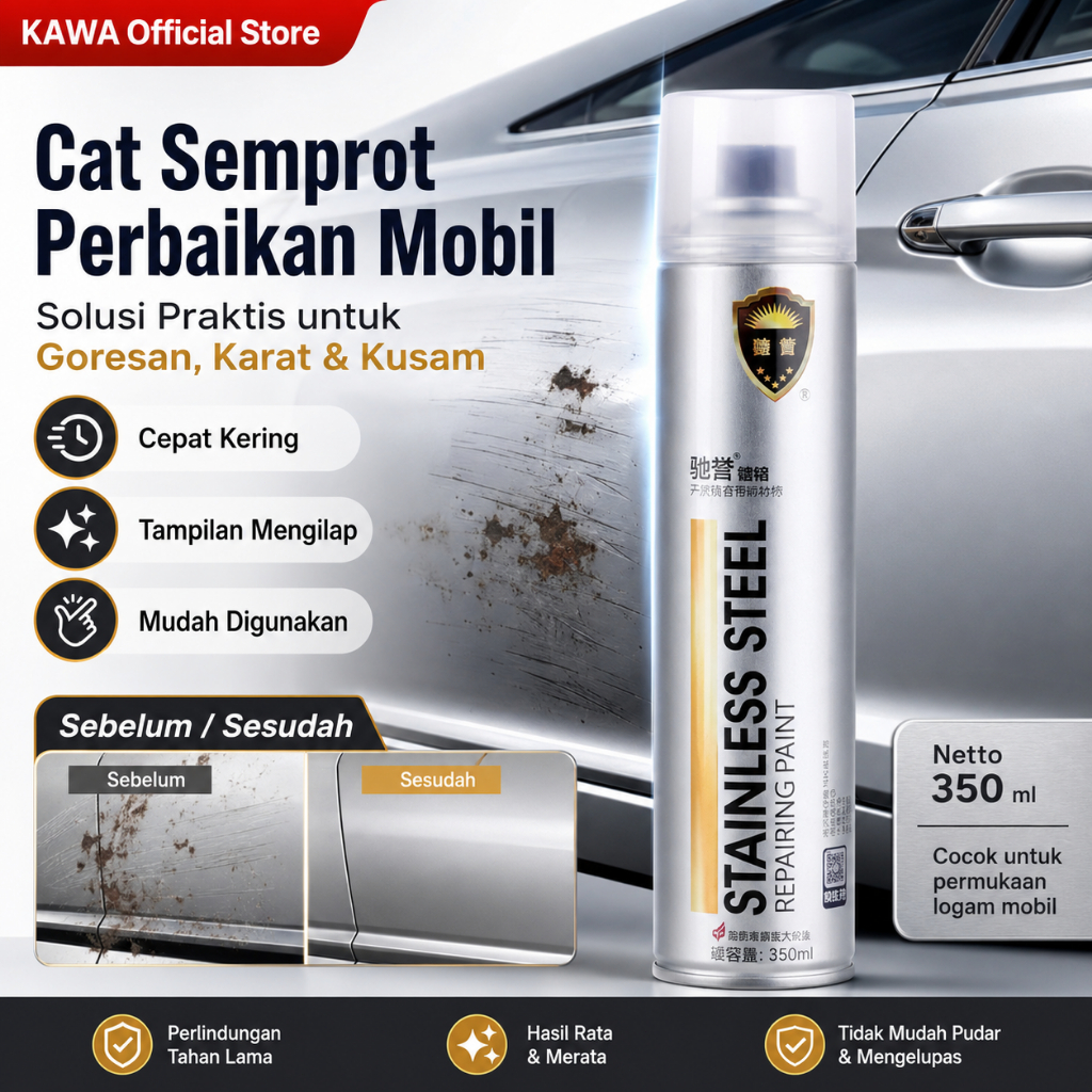 Jual KAWA 360ml Cat Semprot Chrome Stainless Steel Silver Mirror Finish ...