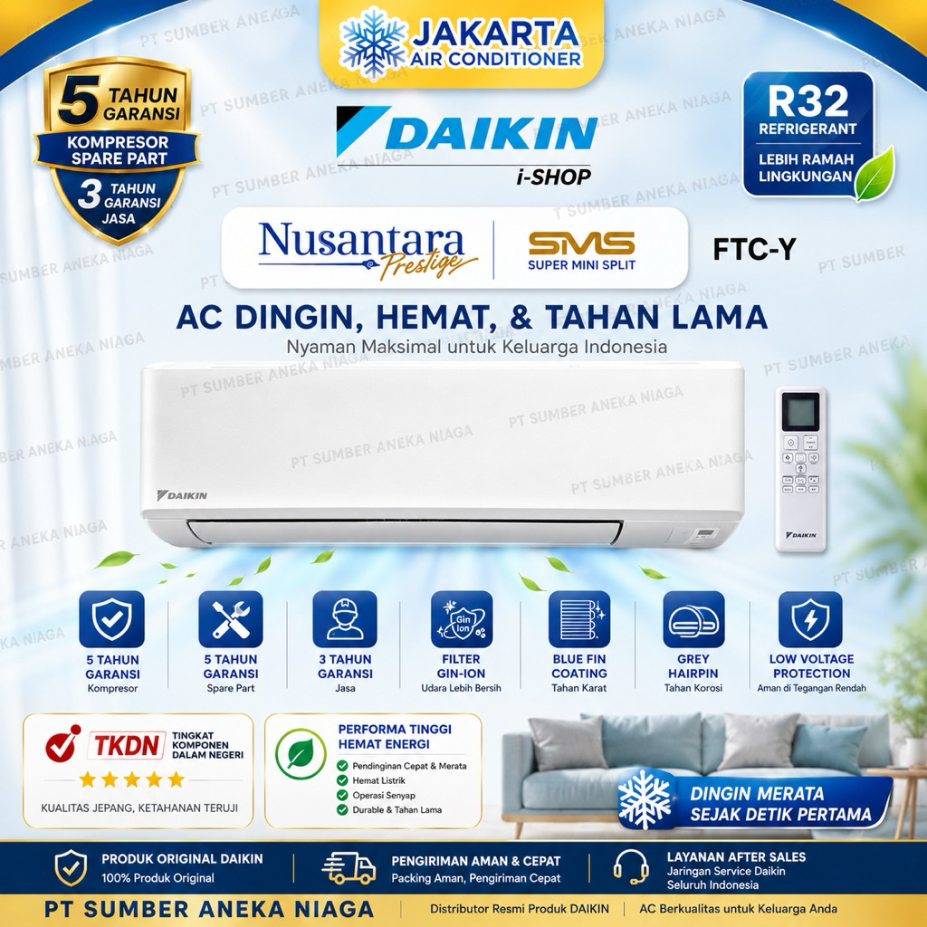 Jual AC DAIKIN 1/2 PK FTC 15 YV 0,5 PK Termasuk Pemasangan / Unit Saja ...