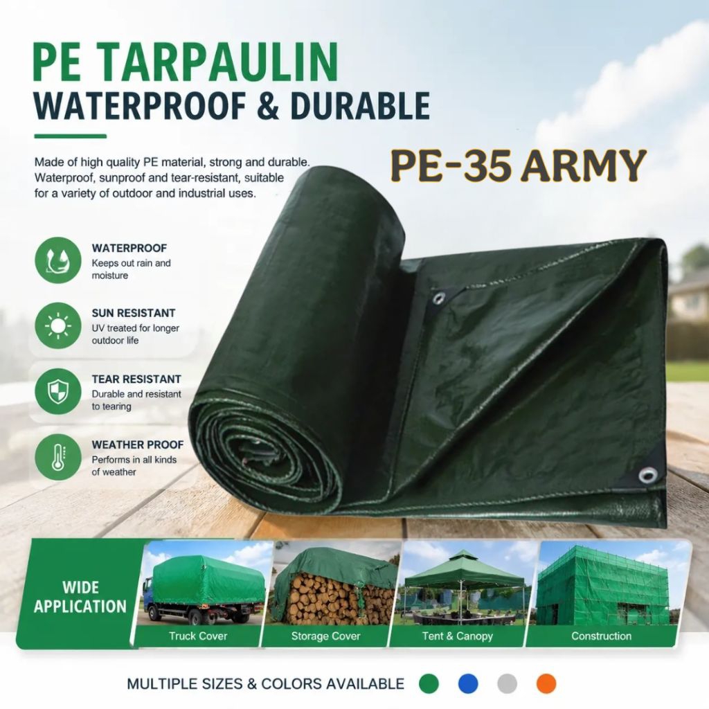 Jual Terpal PE-35 350 Micron 240 GSM terpal HIJAU ARMY-HIJAU TENTARA ...