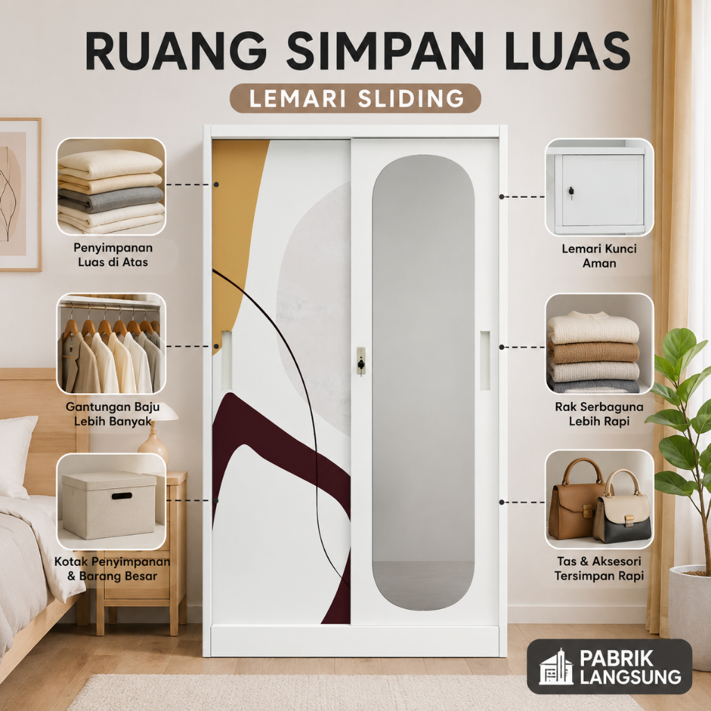 Jual Lemari Sliding 2 Pintu Besi Motif Modern Ada Cermin Cocok untuk ...