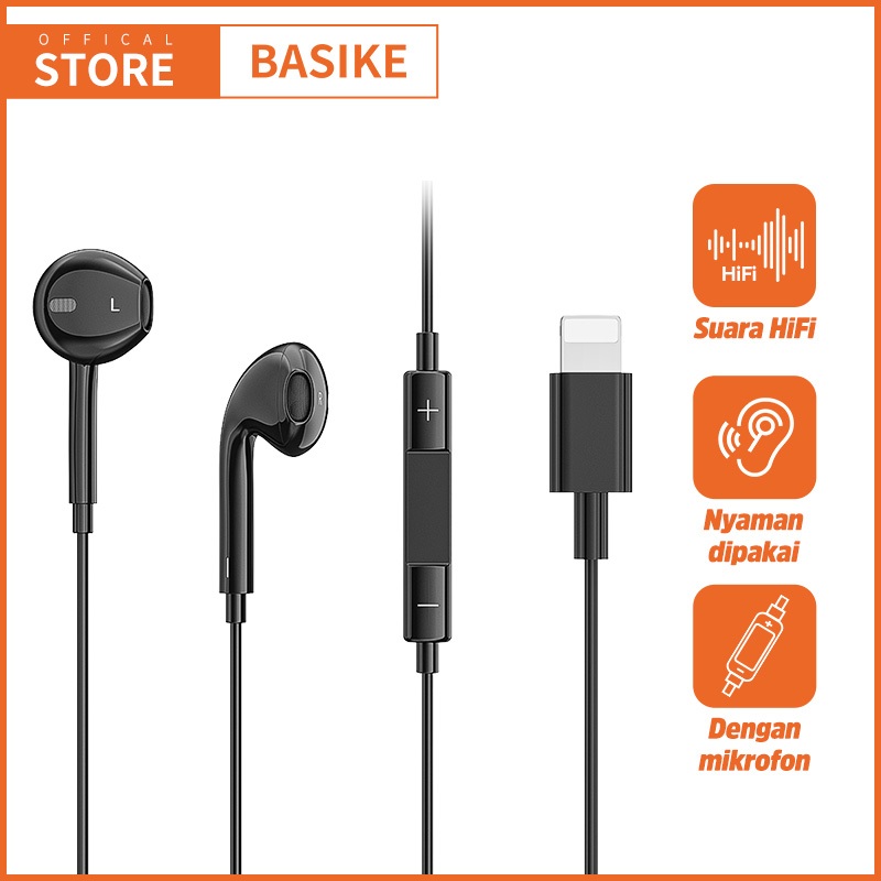Jual BASIKE Headset Kabel Lightning Jack Earphone Bluetooth Pop Up ...