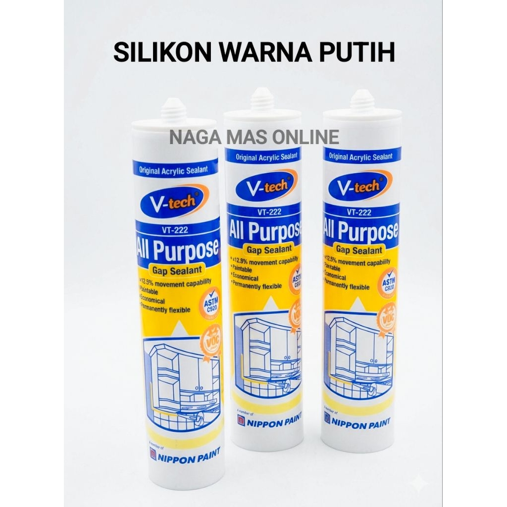 Jual ACRYLIC SEALANT ALL PURPOSE VT-222 LEM SILIKON 450GR NIPPON PAINT ...