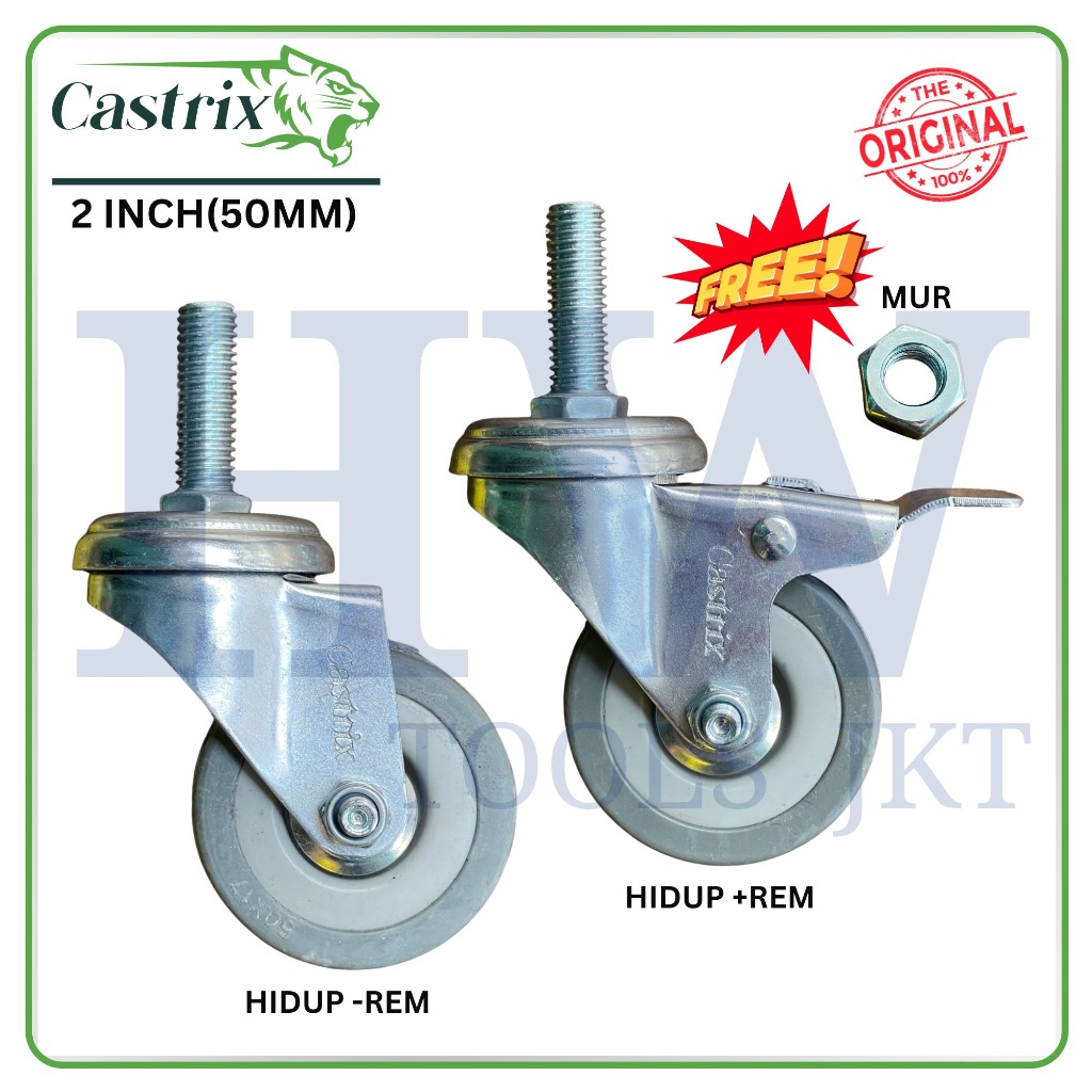 Jual Castrix Roda Meja Karet Abu Troli Rak Etalase Steling 2" As Baut ...