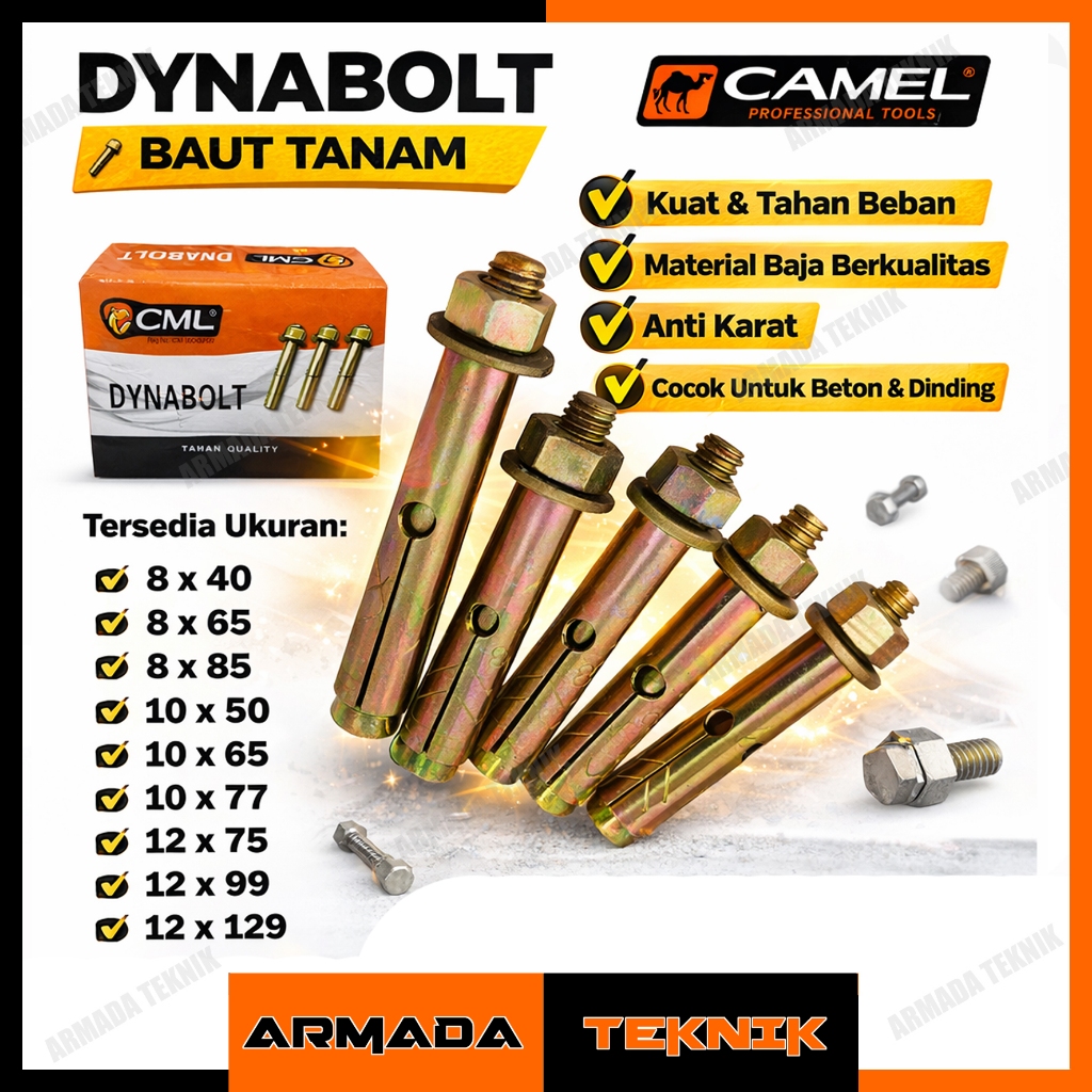 Jual Dynabolt Baut Beton Tanam Anchor Bolt 8 10 12 mm Camel | Shopee ...