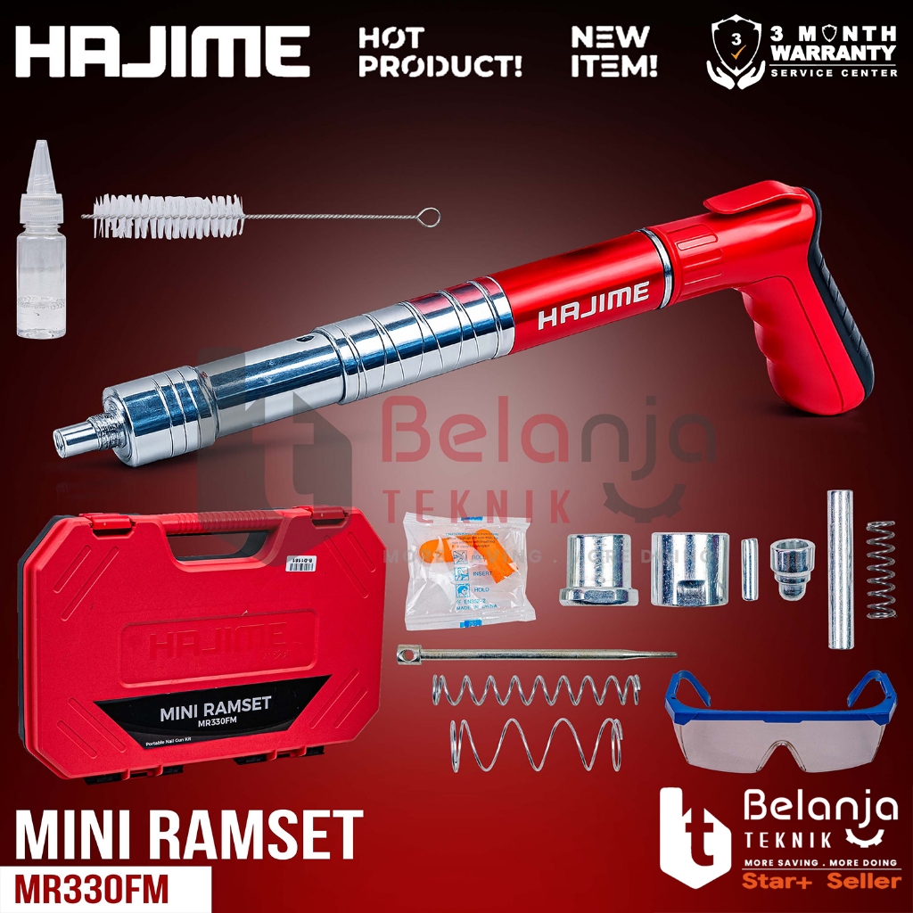 Jual Alat Tembak Paku Beton Baja Hajime MR330FM Mini Ramset Gun Set Box ...