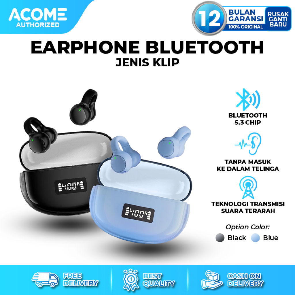 Jual Acome Headset Earphone Bluetooth 5.3 Jenis Klip Desain Tanpa Masuk ...