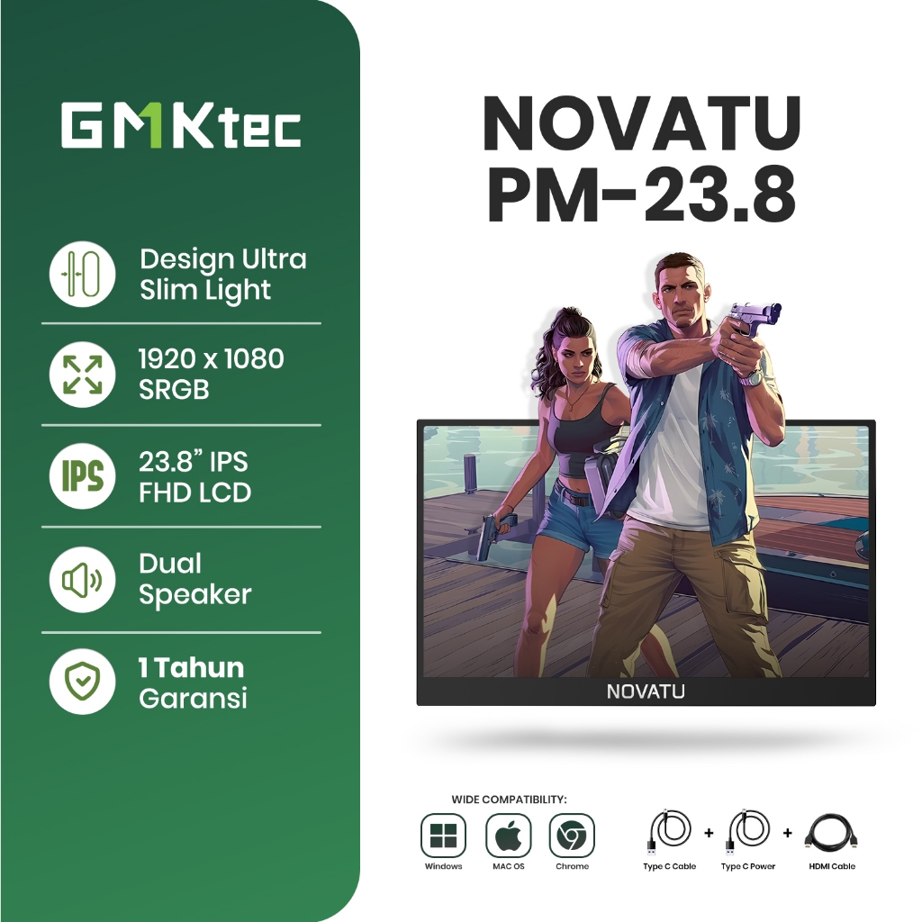 Jual Monitor Gaming Portable NOVATU PM 23.8inc Ultra slim design - IPS ...