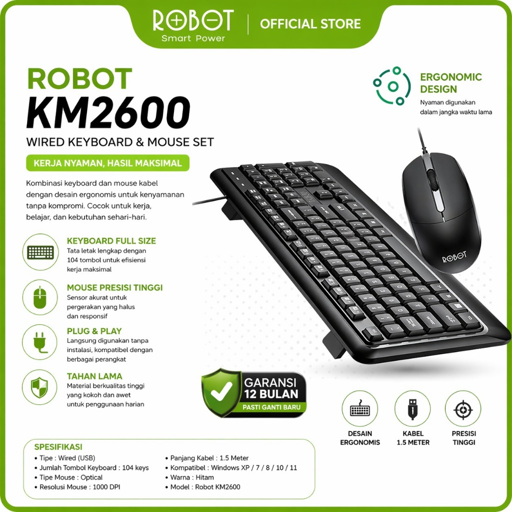 Jual ROBOT KM2600 Wired USB Mouse + Keyboard Kombo | Shopee Indonesia