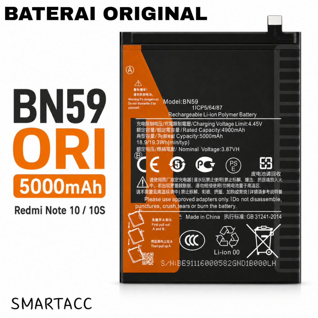 Jual Baterai Xiaomi BN59 Redmi Note 10 Note 10S 5000mAh Original Batre ...