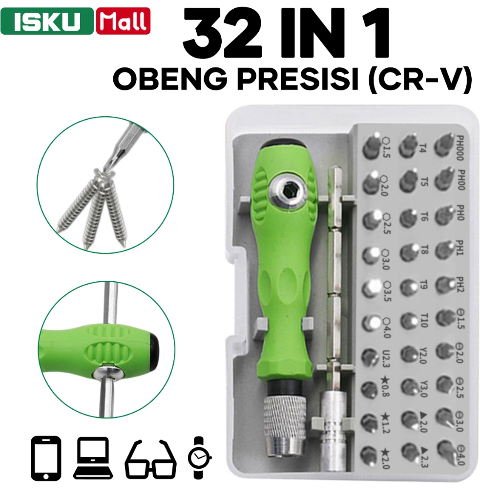 Jual ISKU Obeng Set 32 in 1 Magnetik Presisi Service HP Laptop Kacamata ...