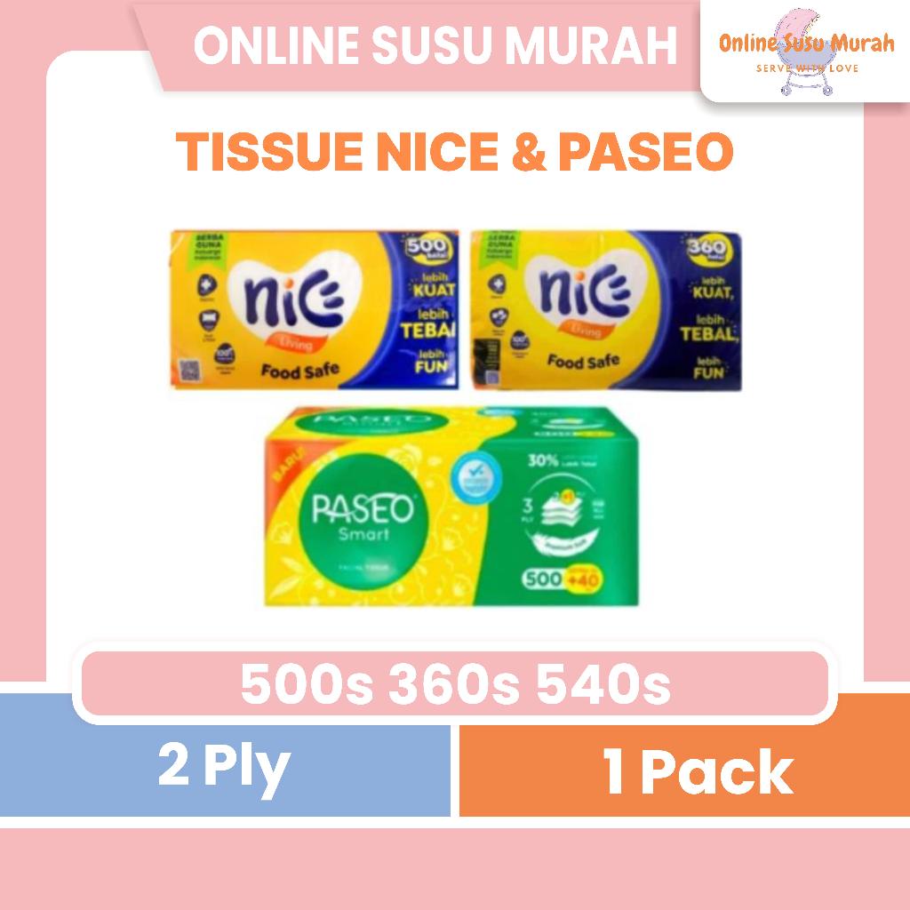 Jual TISSUE NICE 500s 360s 2 PLY | PASEO SMART 500+ EXTRA 40s 3 PLY ...