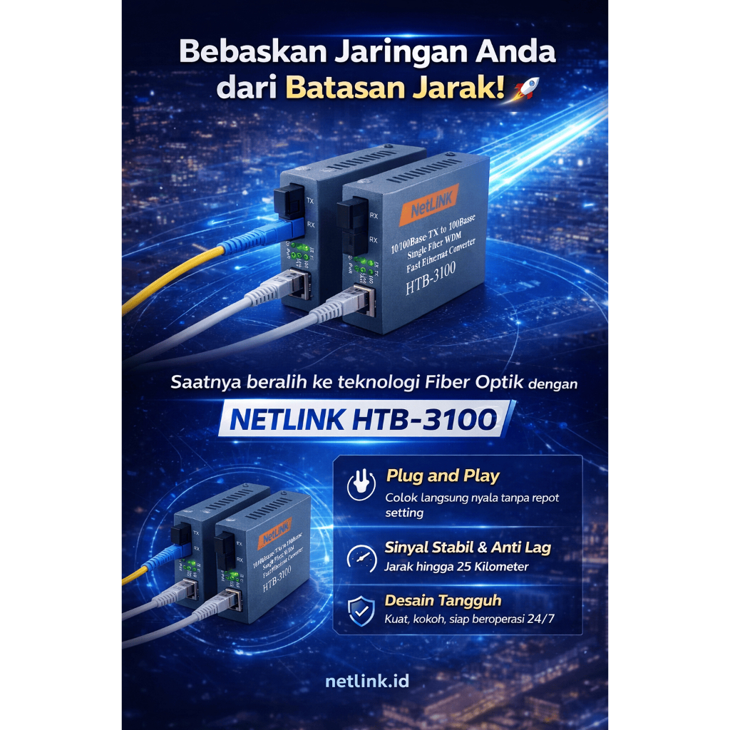 Jual NETLINK HTB 3100 A/B FIBER OPTICAL MEDIA CONVERTER SIDE A DAN B ...
