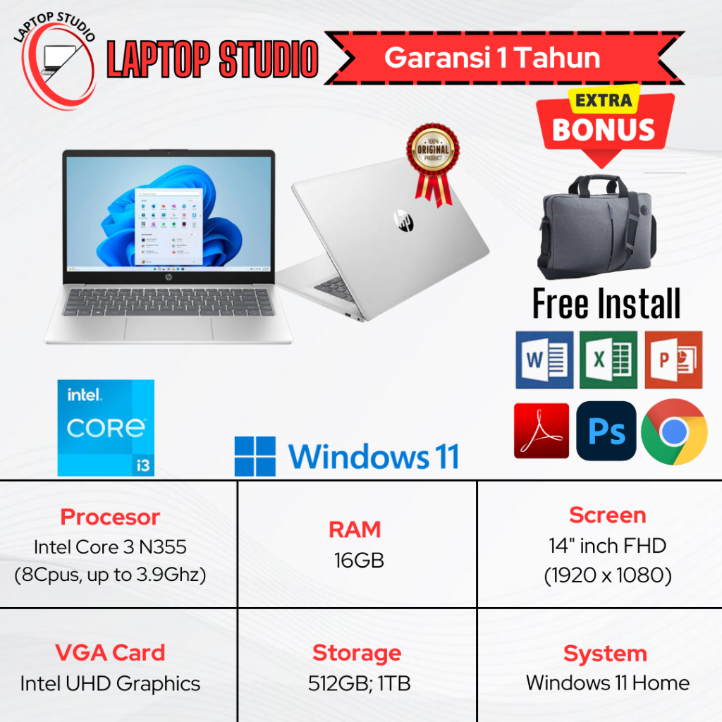 Jual Laptop Baru Hp Intel Core 3 N355 | Intel Core i3 1315u (Gen13) SSD ...