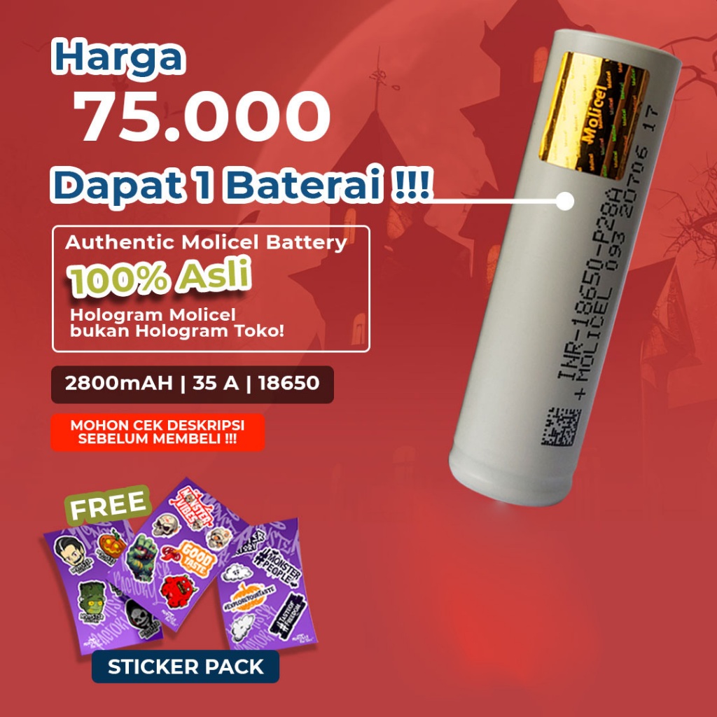 Jual [1 PCS] MOLICEL Authentic Battery P28A - 18650 - 2800 mAH - 35 A ...