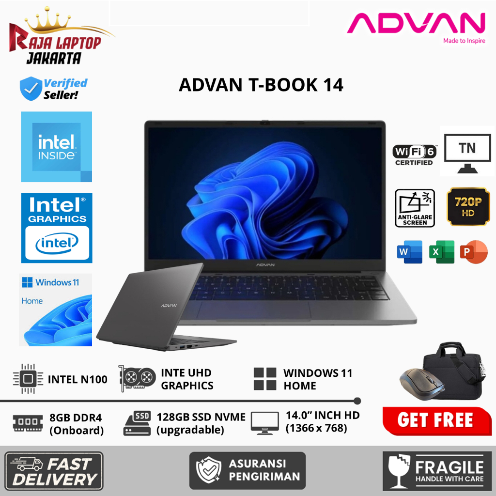 Jual Laptop Advan T-Book 14 1405 L24E-NSNS1 Intel N100 8GB 384GB SSD 14 ...