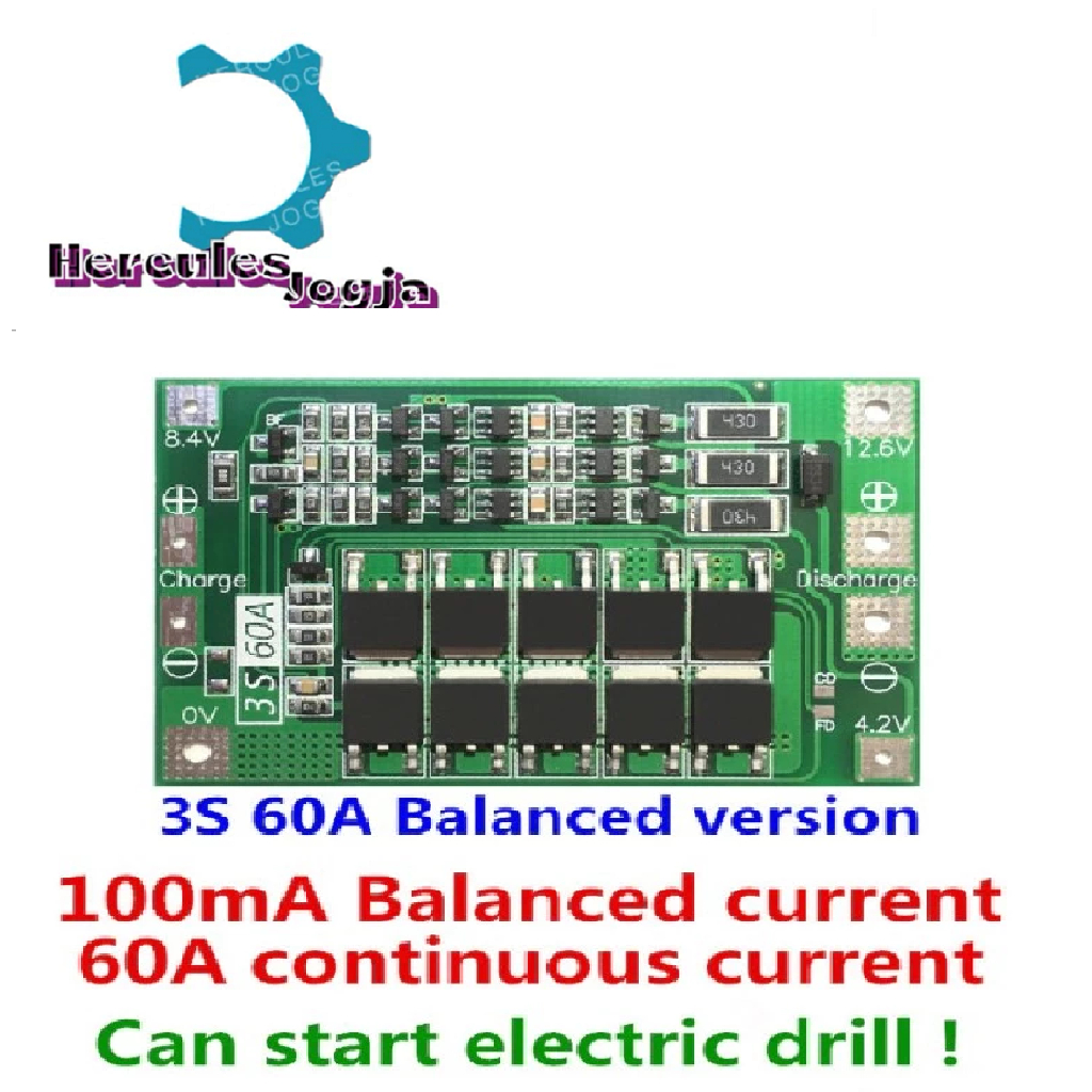Jual 3S 12V 60A BMS Lithium Battery Protection Board Balance dan ...