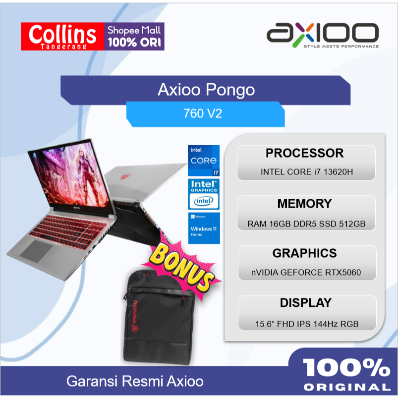 Jual Axioo Pongo 760 V2 Intel Core i7 13620H RTX4060 8GB/ RAM 16GB SSD ...