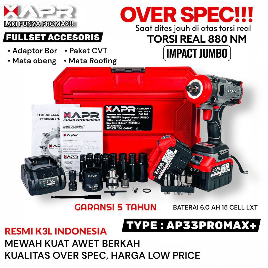 Jual PROMO APR IMPACT WRENCH TORSI 650nm 1000nm 1850nm KELENGKAPAN ...