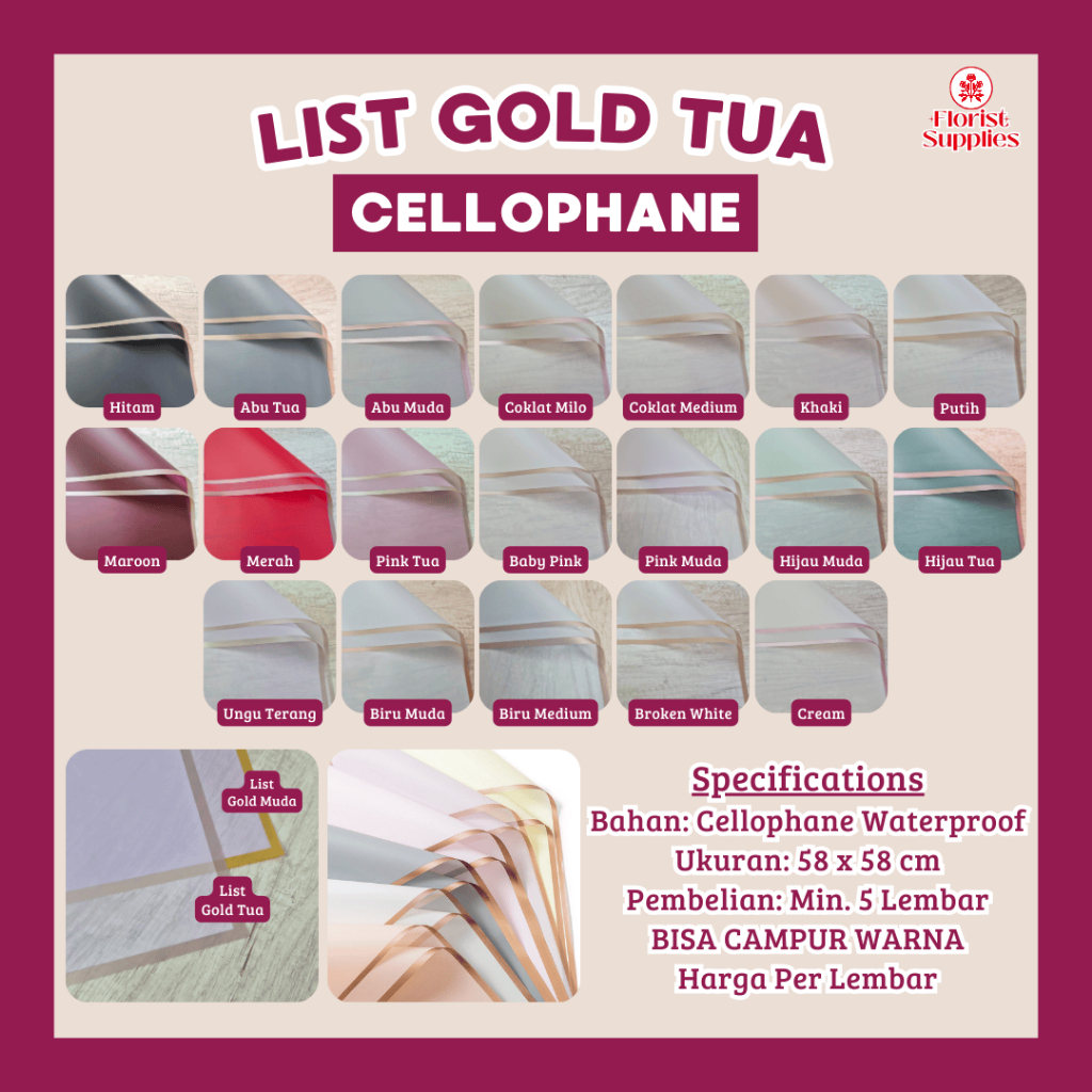 Jual Kertas Buket Bunga List Gold Cellophane Gold Line Flower Wrapping ...