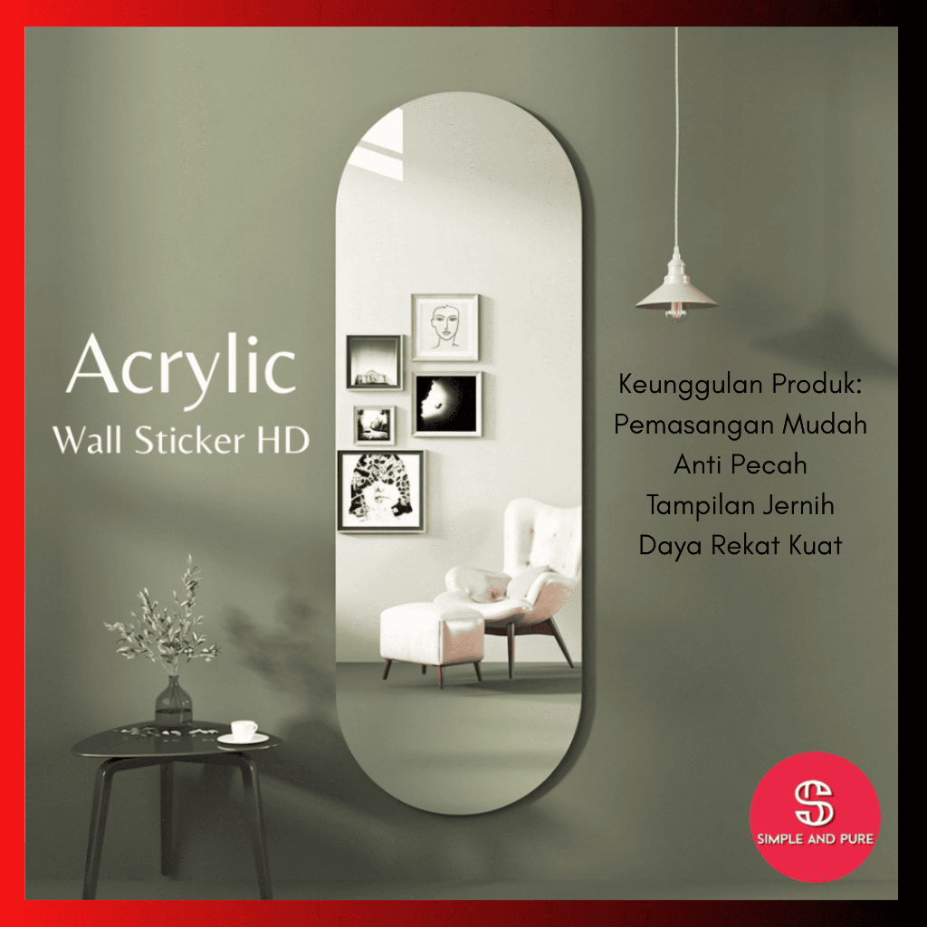 Jual Simple & Pure - Cermin Akrilik Stiker 3D Full Perekat 60cm*30cm ...