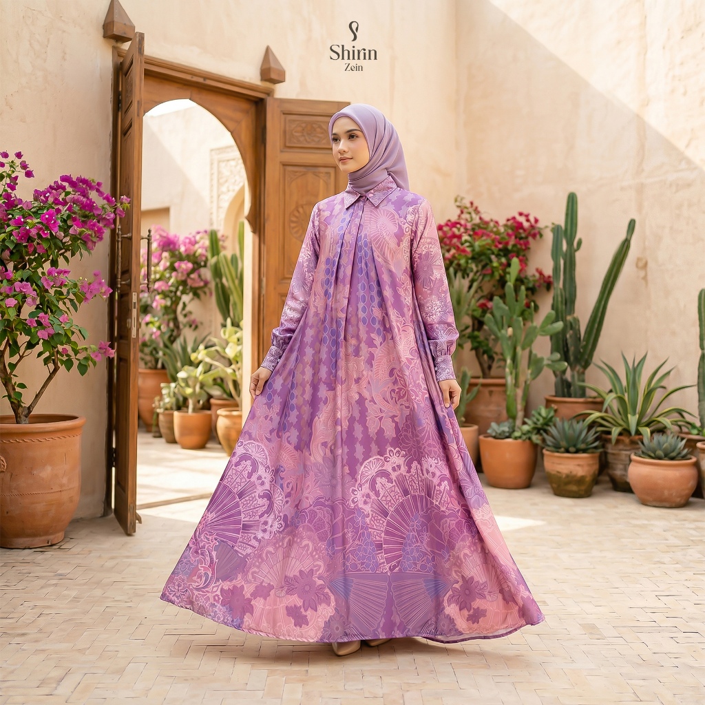 Jual Shirin Zein - Gamis Premium Dress Muslim Wanita Motif Bunga Mewah ...