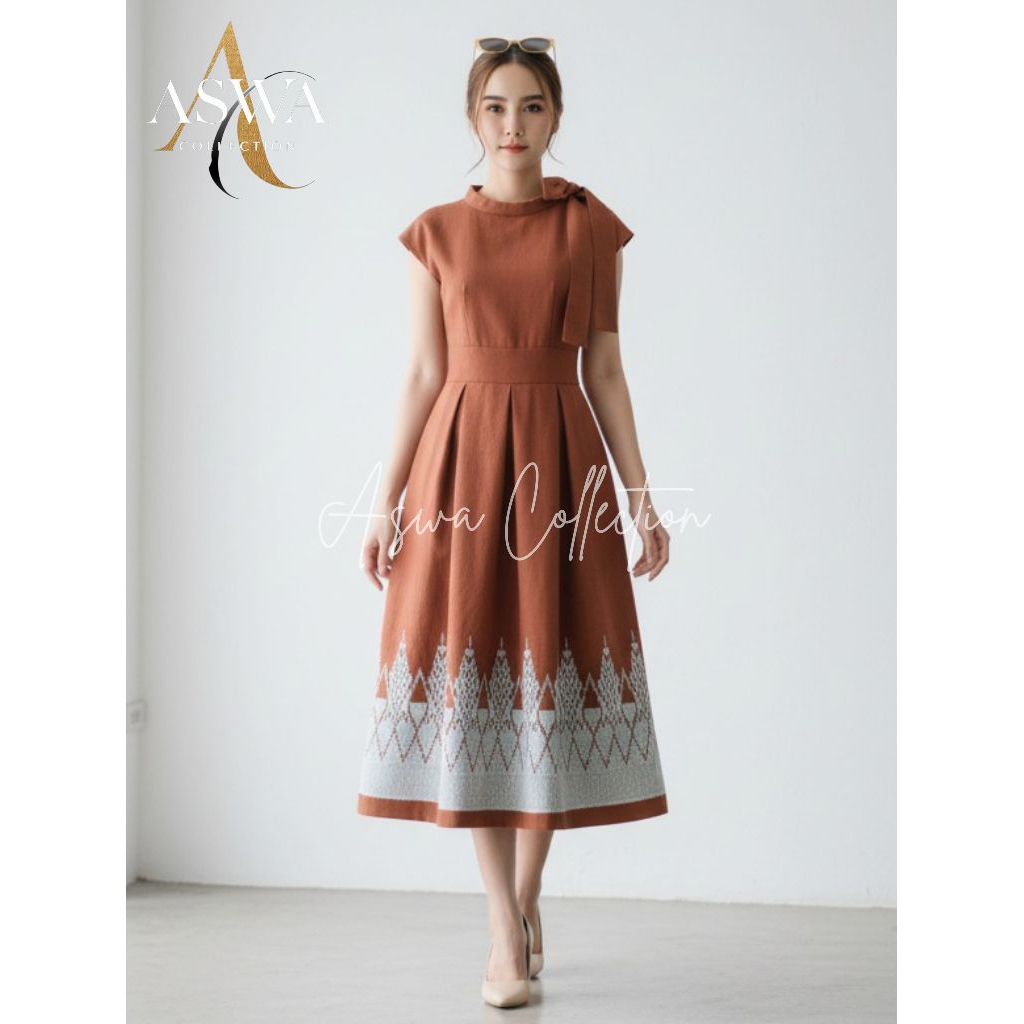 Jual ASWA COLLECTION- Dress Tenun Elegan Motif Nusantara - Dress Tenun ...