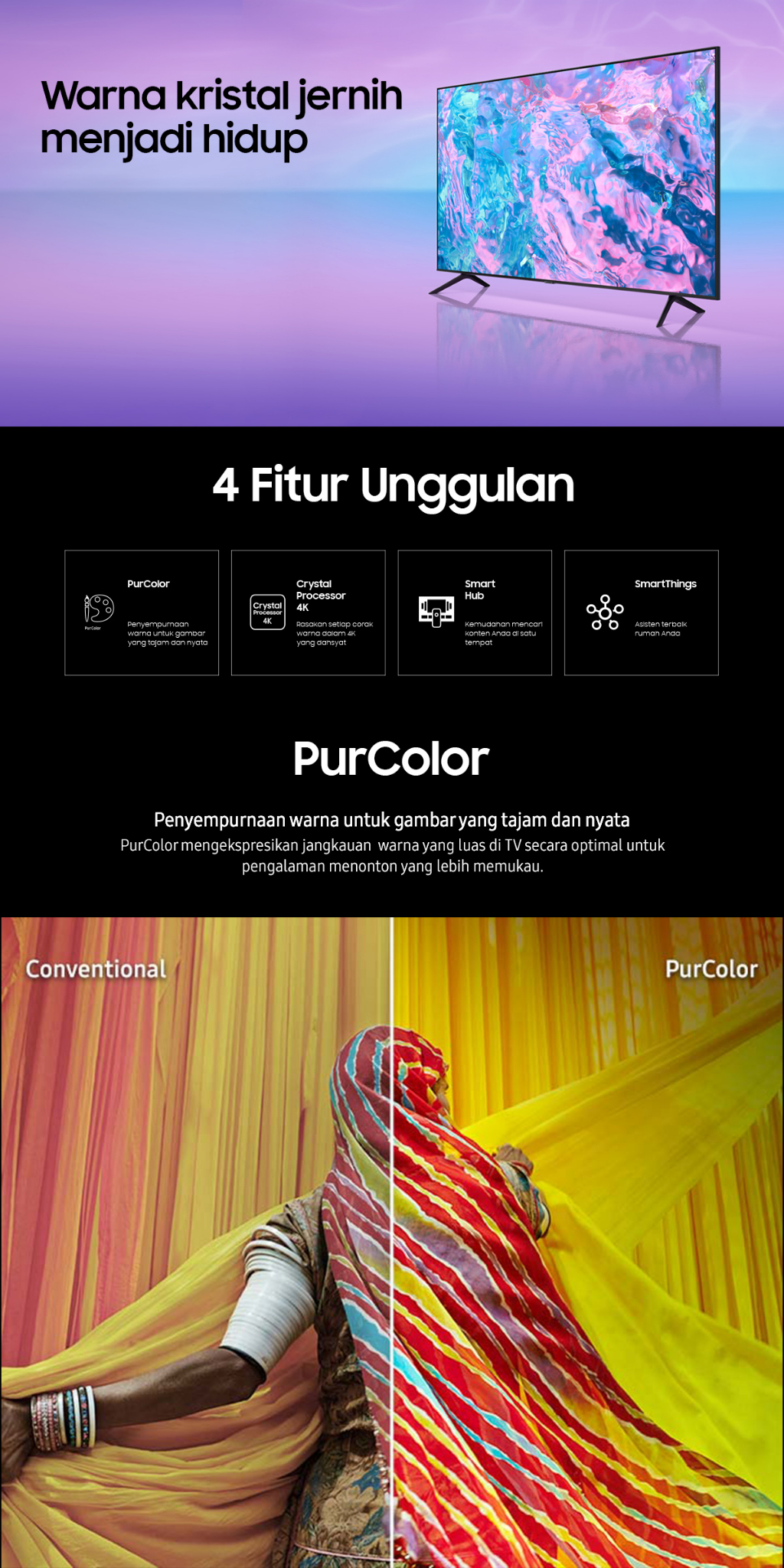 Jual Samsung Smart TV 43 inch Crystal UHD CU7000 dengan Crystal Processor 4K - UA43CU7000KXXD ...