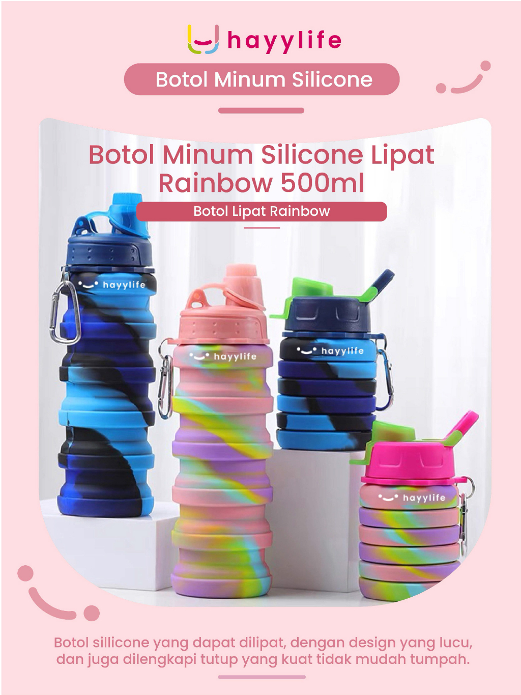 Jual HAYYLIFE Botol Minum Lipat Silicone Botol Minum Anak Isi 500ml ...