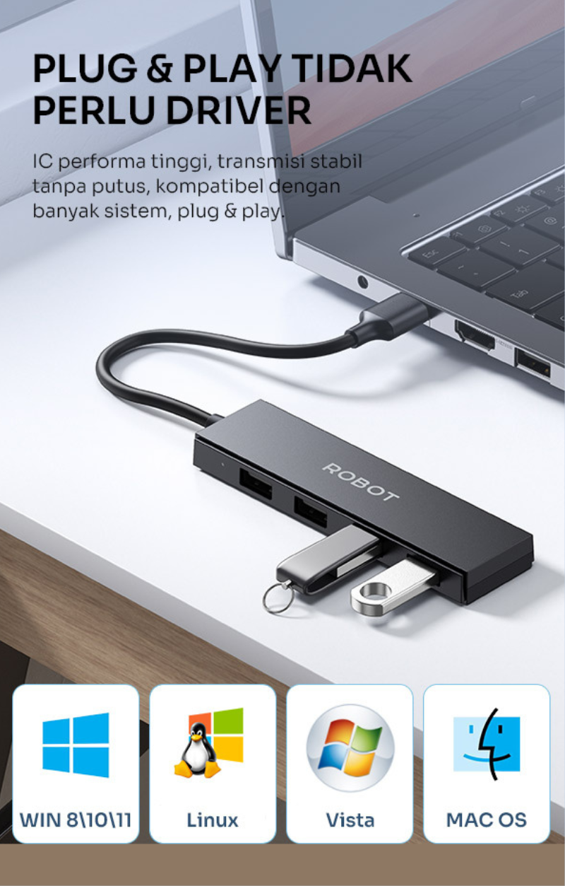 Jual ROBOT USB HUB Transmisi 480Mbps H130-80 4 Ports Portable Multi ...