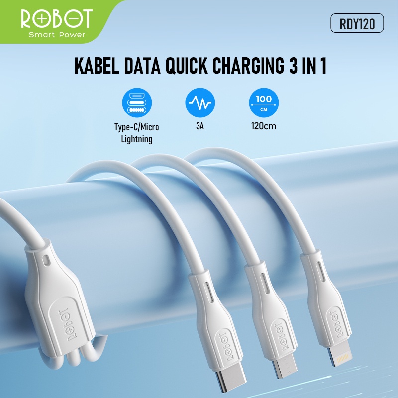 Jual ROBOT Kabel Data RDY120 Quick Charging 3 in 1 Type-C / Micro ...