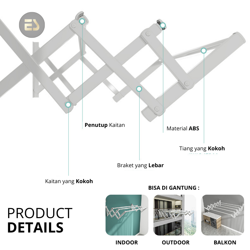 Jual ES Jemuran Baju Tempel Dinding Jemuran Pakaian Lipat Stainless ...