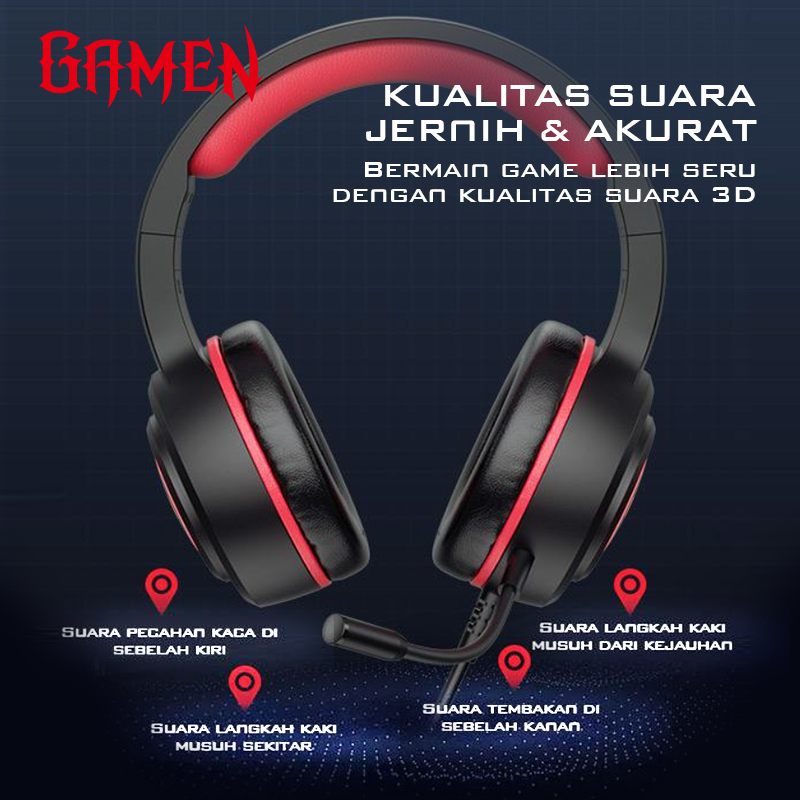 Jual GAMEN Headset Gaming GH100 40mm Driver 3D Surround Sound USB/AUX 3 ...