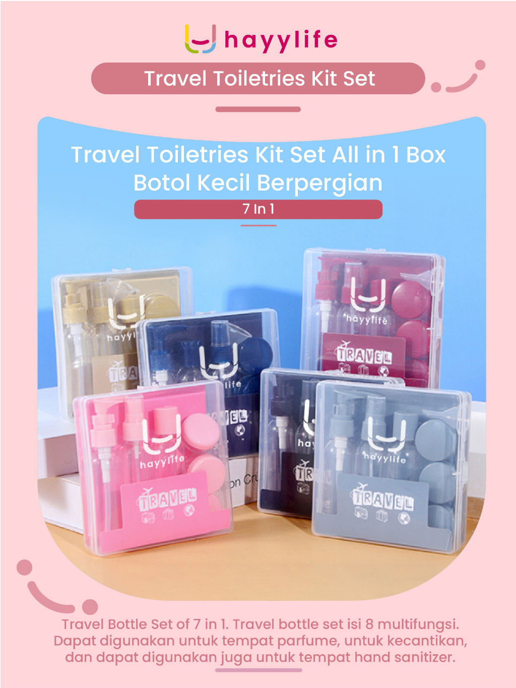 Jual HAYYLIFE 7 In 1 Toiletries Botol Travel Kit Set / Skincare Travel ...
