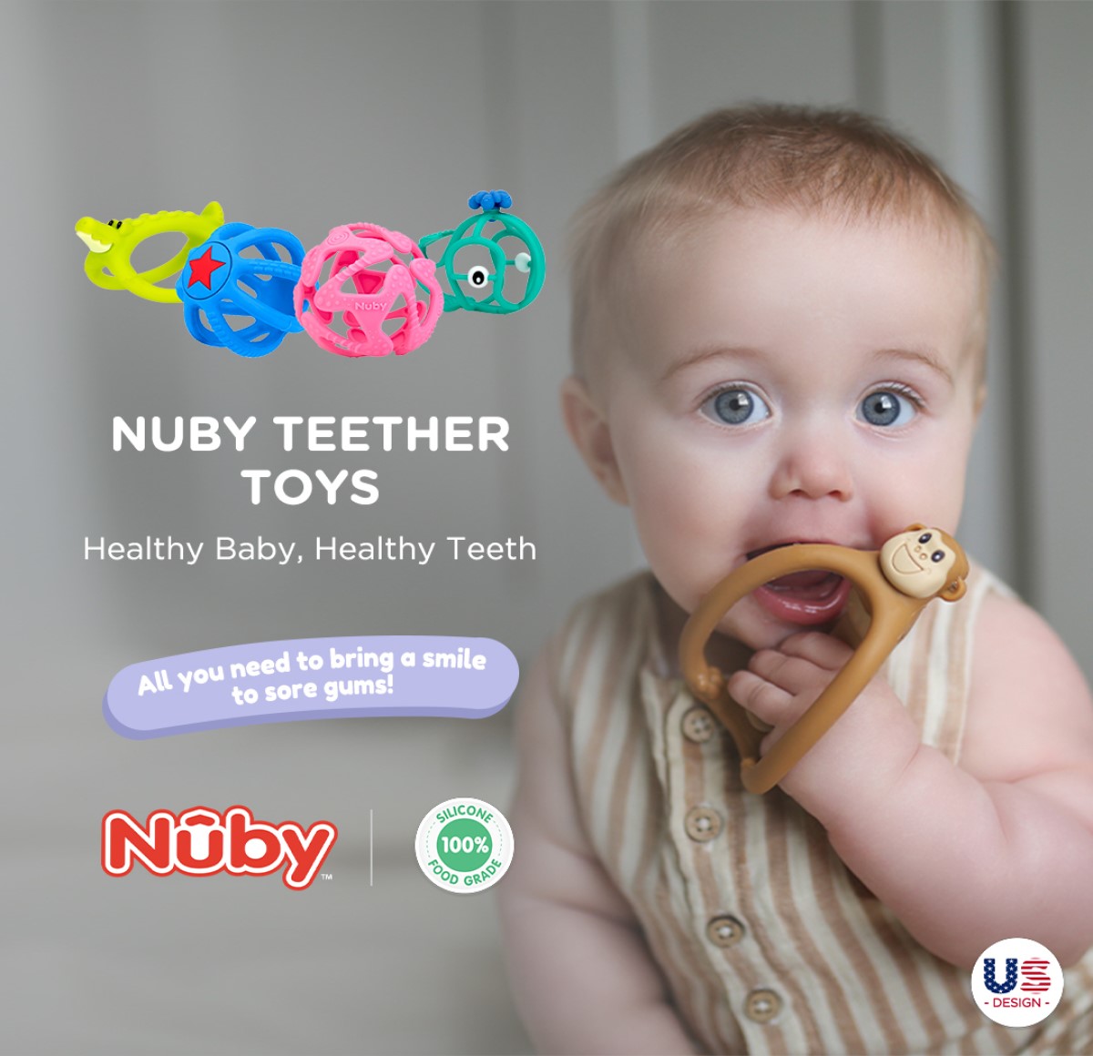 Jual Nuby Sillicone Ball Teether Toy | Mainan Sensori Teether Anak Bayi ...