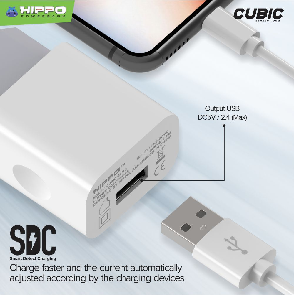 Jual Hippo Adaptor Cubic Gen 2 2.4A SDC USB-A Adapter Kepala Casan Colokan Charger Charging ...