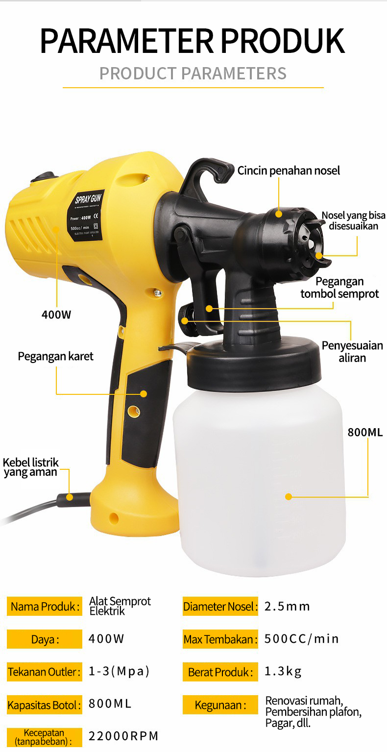 Jual 400W 800ML High Power Pistol Cat Semprot Listrik / Semprot Listrik ...