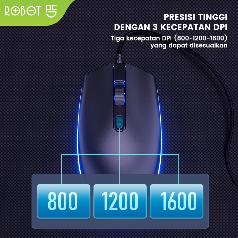 Jual ROBOT Mouse Wired M130 Colorful LED 3 Kecepatan DPI Kursor Akurat ...