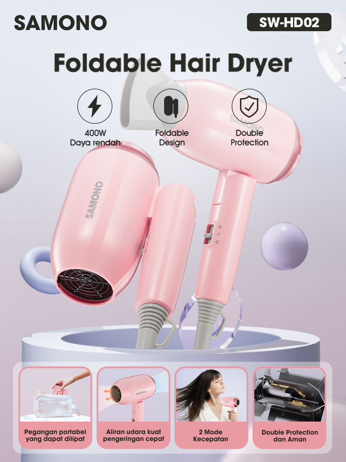 Jual SAMONO Hair Dryer Lipat Compact Low Watt Pengering Rambut Travel ...